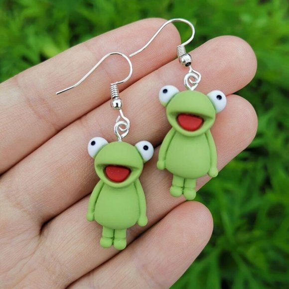 Accessories | New Green Kermit The Frog Animal Dangling Drop Earrings ...